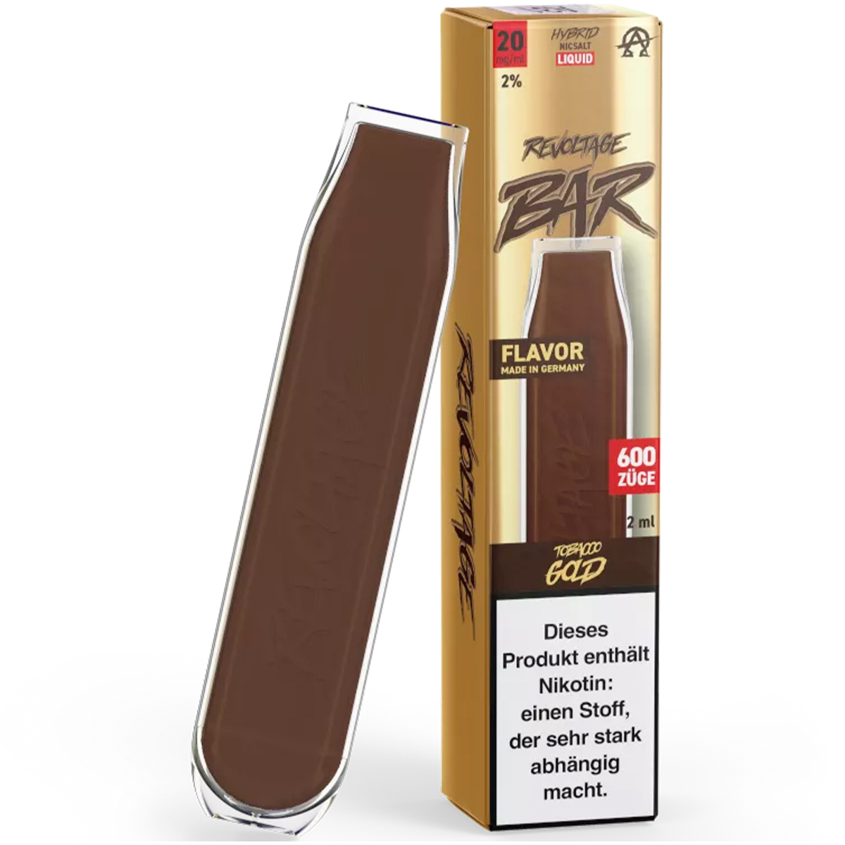 Revoltage Bar E-Zigarette 600 Züge 450mAh Tobacco Gold 20mg - Home of ...